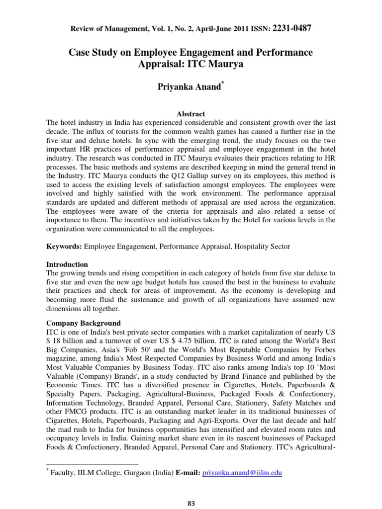 Case Study On Employee Engagement and Performance Appraisal: ITC Maurya ...