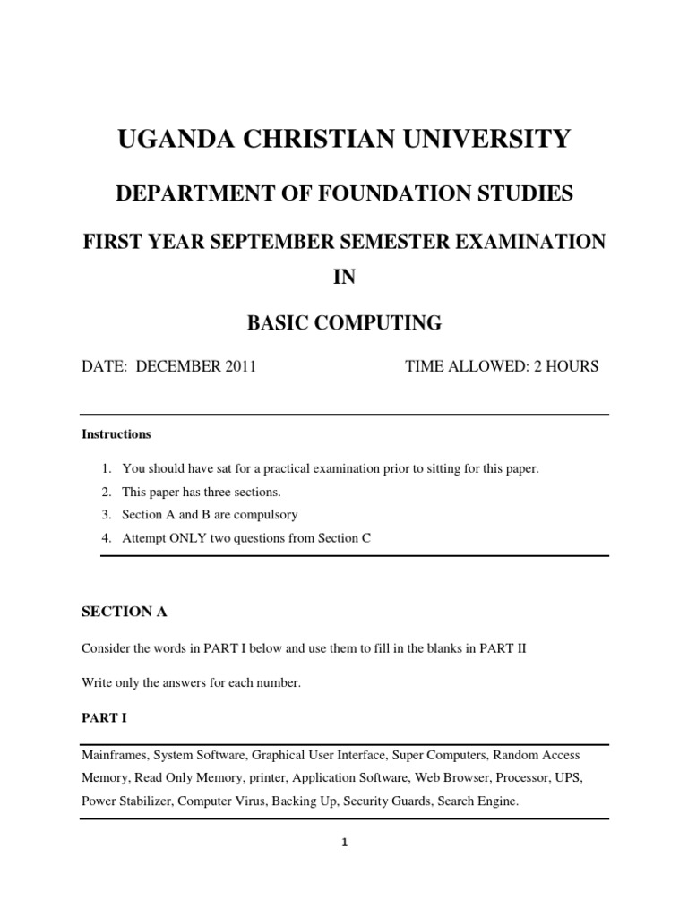 Basic Computing Exam Questions 2011 Pdf
