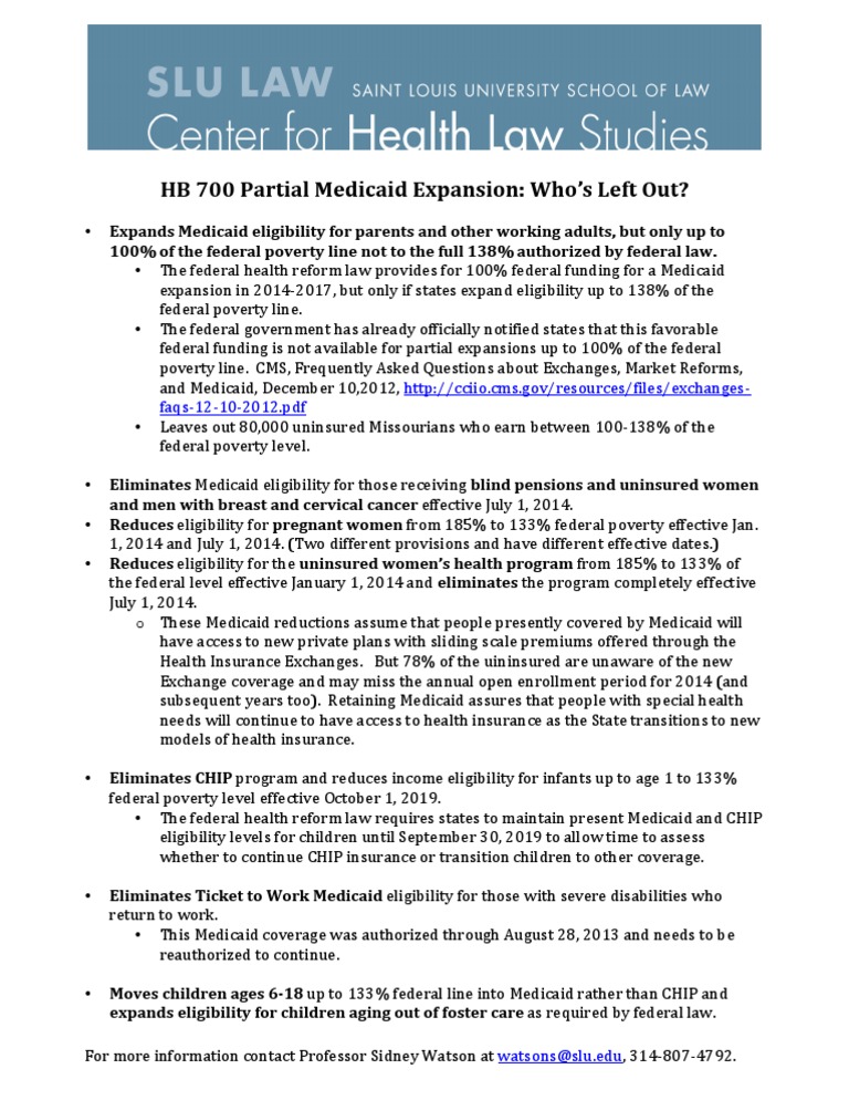 HB 700 Partial Eligibility ExpansionSLUAnalysis2-27 | PDF | Medicaid ...