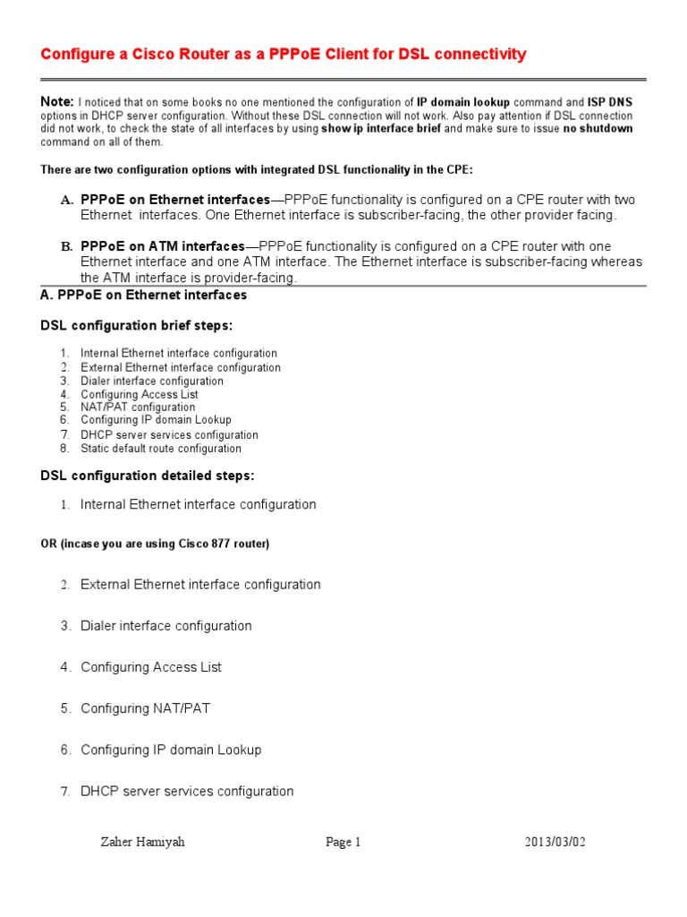 Configure A Cisco Router As A PPPoE Client For DSL Connectivity Using CLI | PDF | Ip Address ...