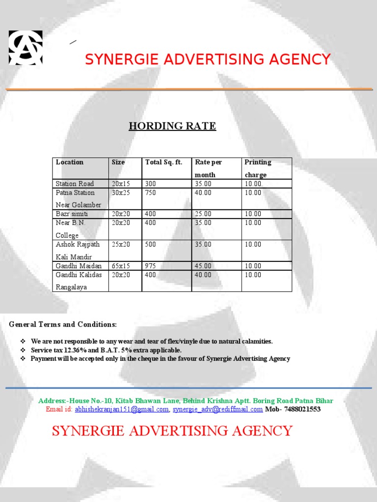 Synergie Advertising Rate Card | PDF