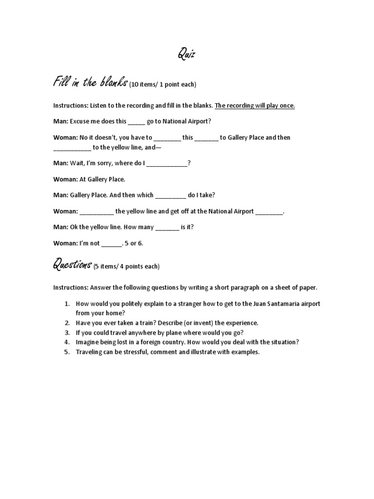 Quiz Fill in The Blanks | PDF
