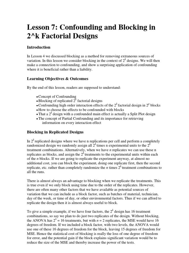Blocking and Confounding in Factorial Dessigns | PDF | Analysis Of Variance | Confounding