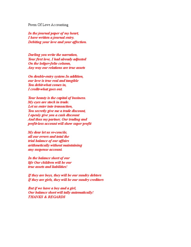 Accounting Love Poem | PDF | Financial Accounting | Corporations