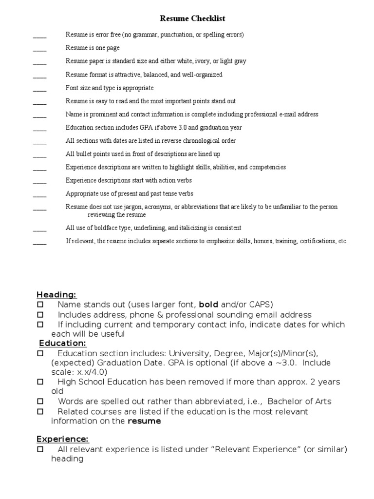 Resume Checklist | PDF | Résumé | Grammar