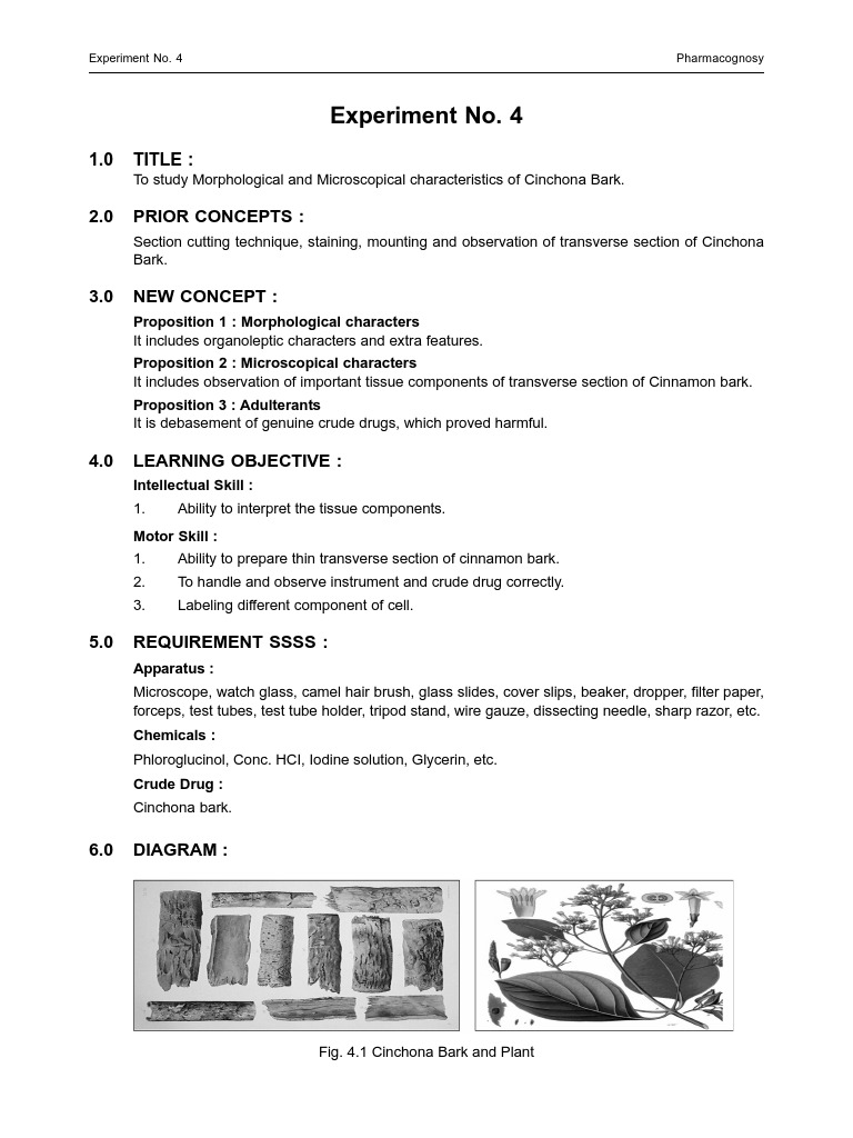 Cinchona Bark Experiment-4 | PDF | Biology | Nature