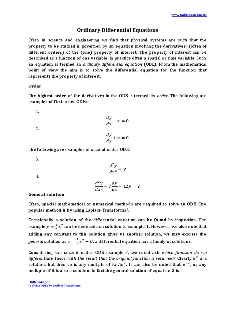 Understanding Ordinary Differential Equations | PDF | Ordinary ...
