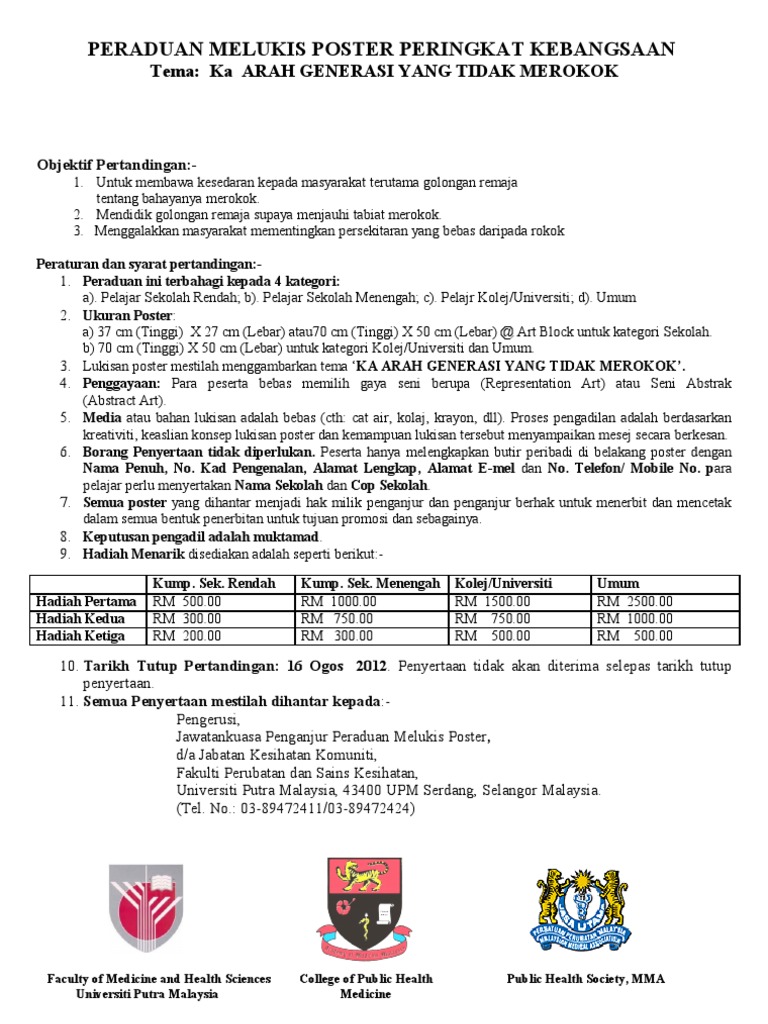 Peraduan Melukis Poster Peringkat Kebangsaan Ke Arah Generasi Yang ...