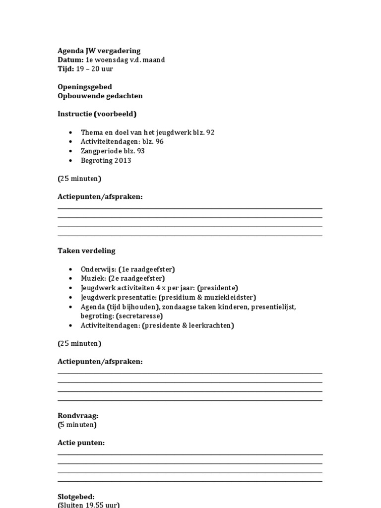 VOORBEELD - Agenda Voor de Vergaderingen | PDF VOORBEELD - Agenda Voor de Vergaderingen | PDF