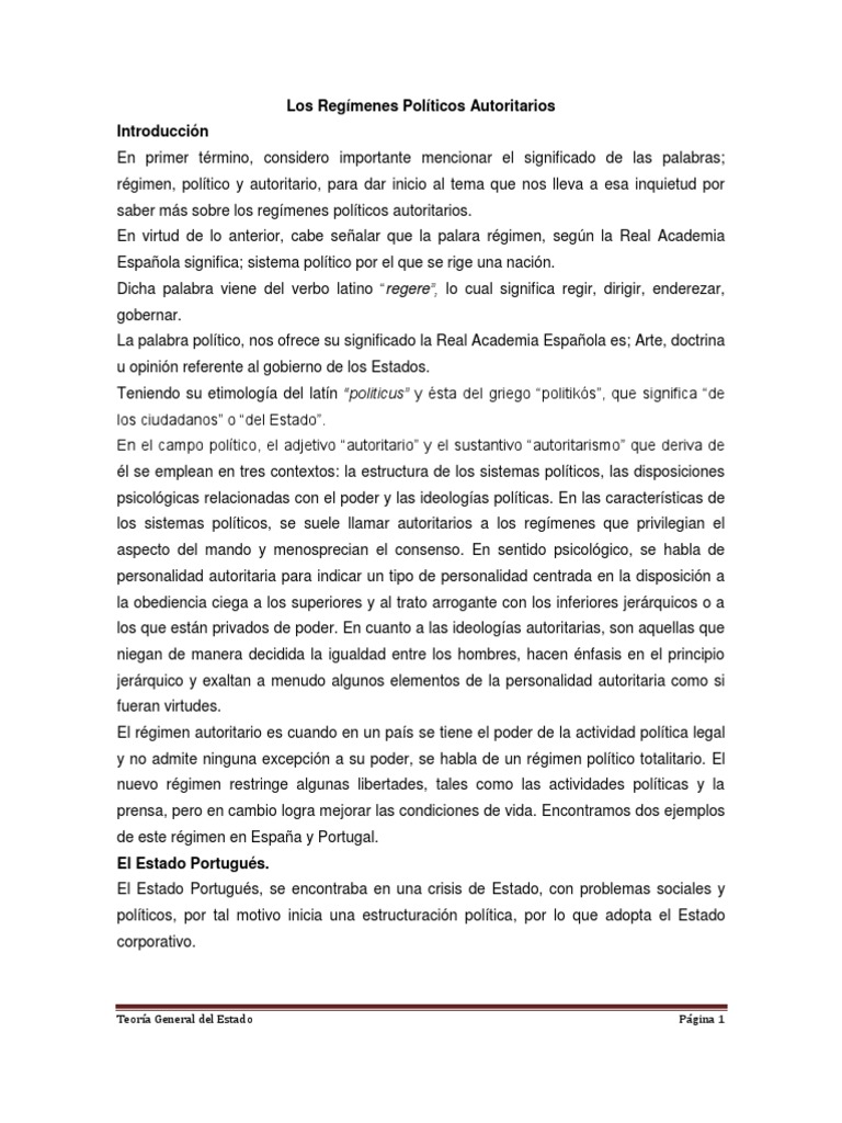 Regímenes Políticos Autoritarios: Análisis | PDF | Autoritarismo | Portugal