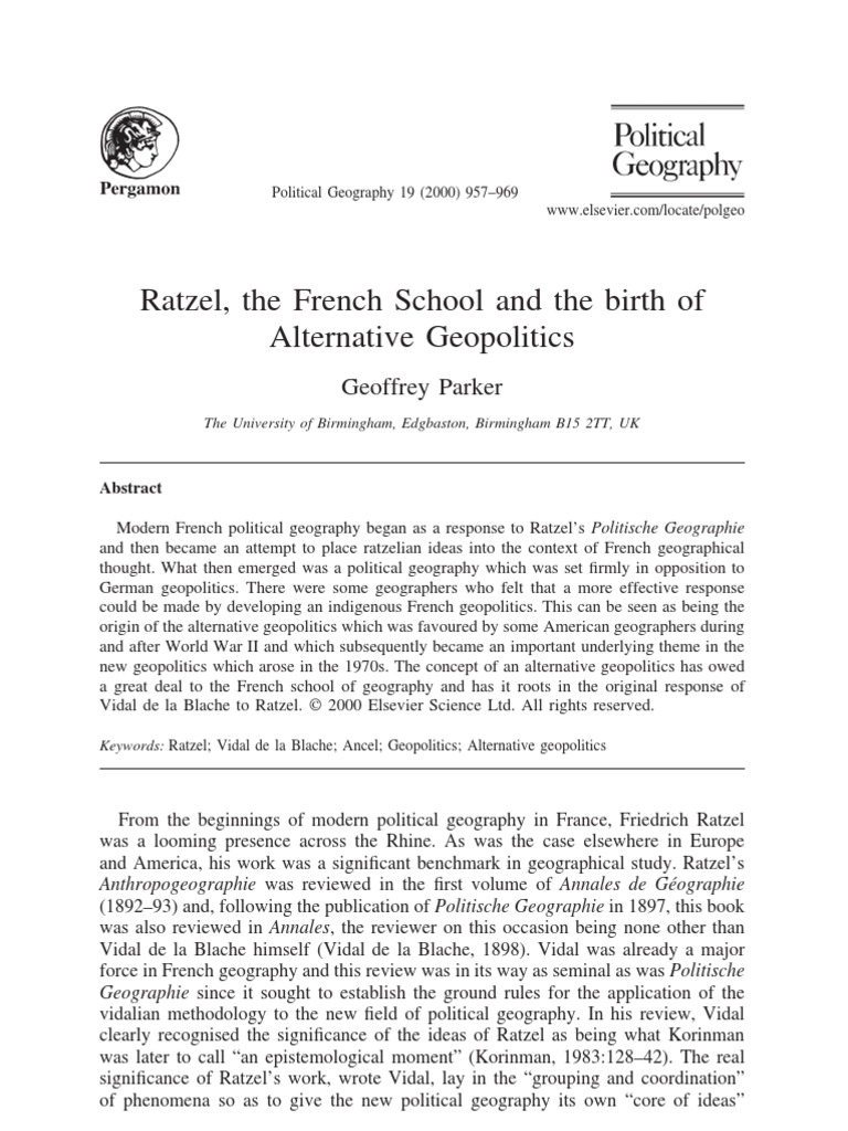 Ratzel The French School and The Birth of Alternative Geopolitics | PDF ...