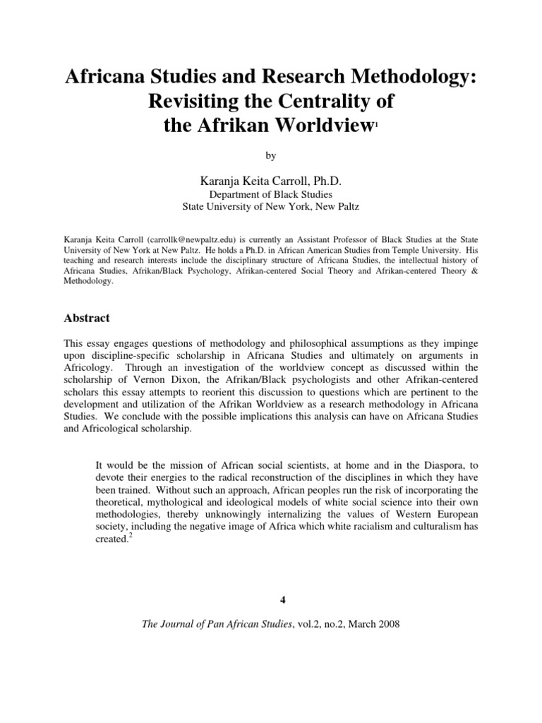 Africana Studies and Research Methodology: Revisiting The Centrality of ...