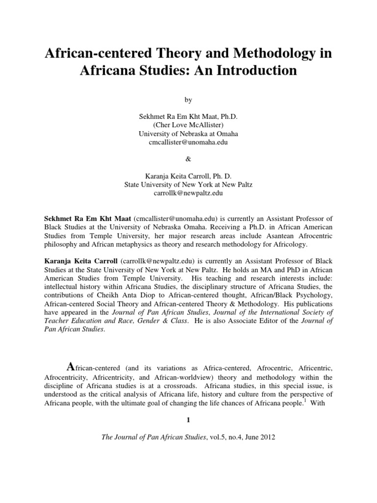 African-Centered Theory and Methodology in Africana Studies: An ...