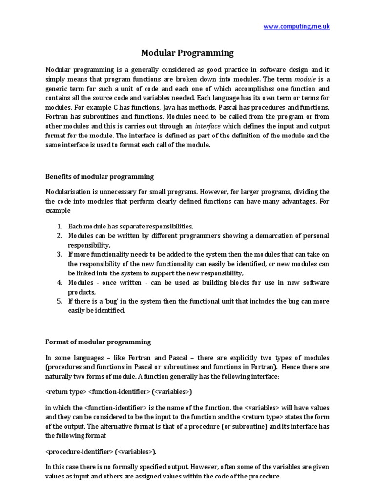 Modular Programming | PDF | Modular Programming | Subroutine