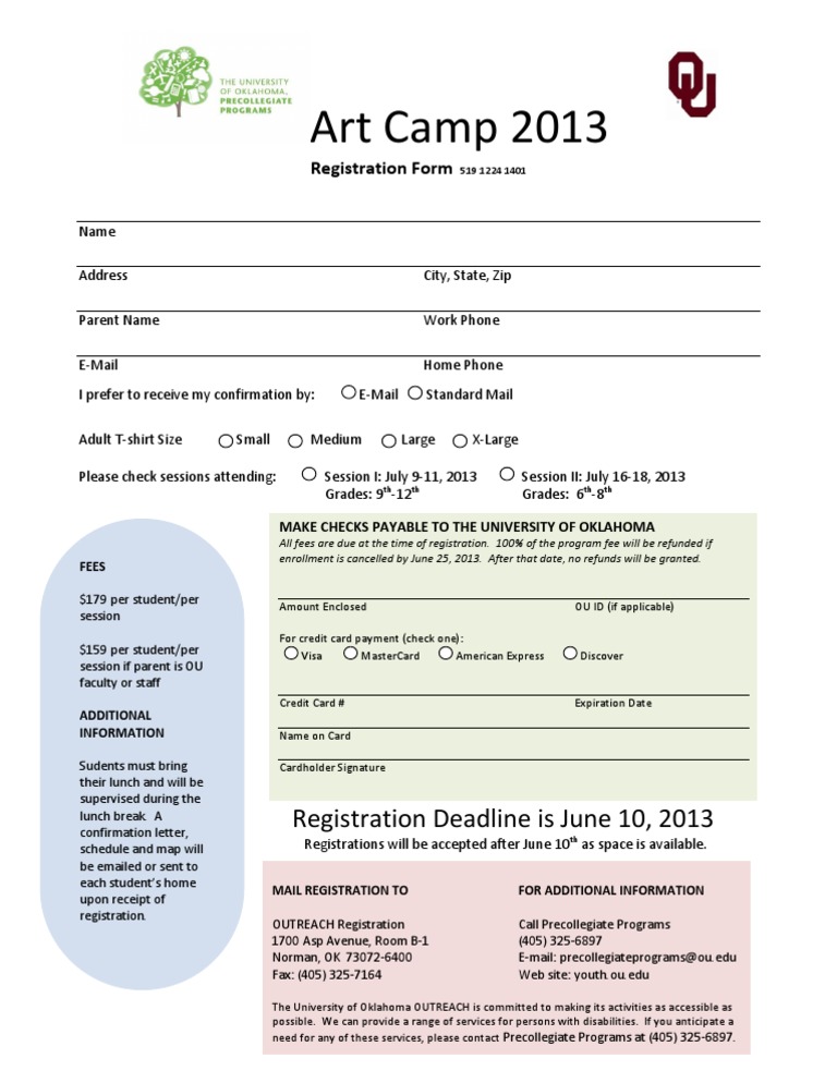 Art Camp 2013 Registration Form | PDF