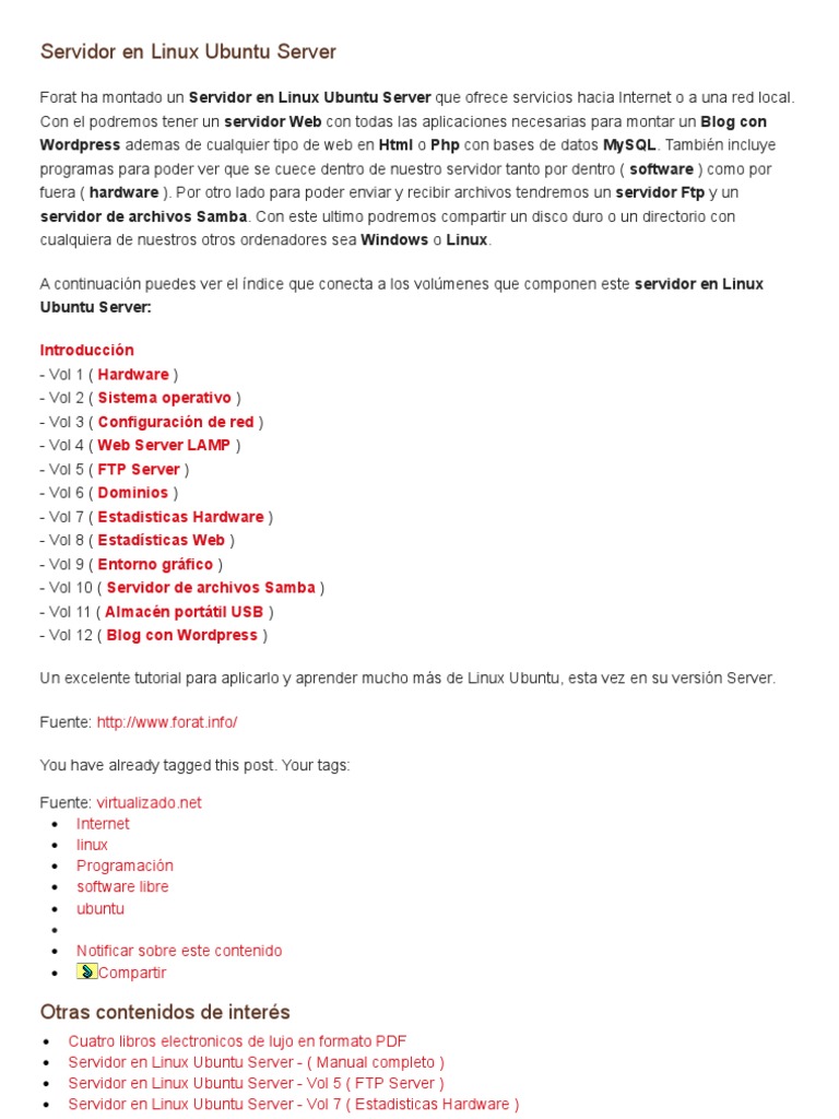 Servidor en Linux Ubuntu Server | PDF | Distribución de Linux ...