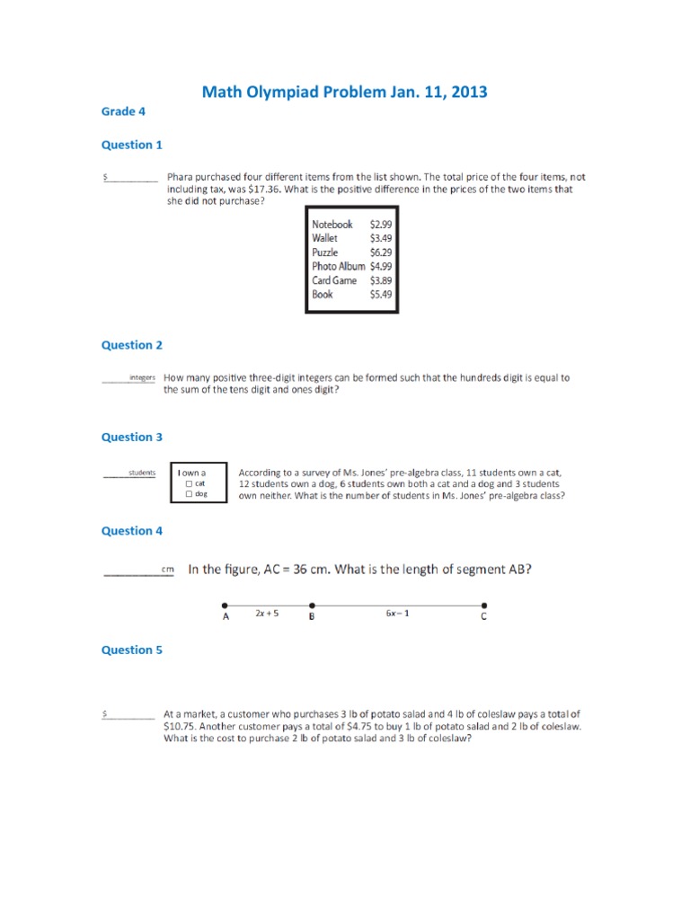 Math Olympiad Problem Jan. 11, 2013 | Multiplication | Numbers