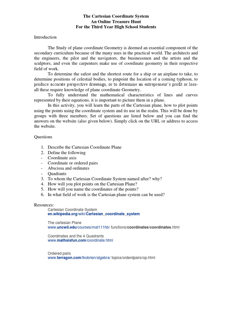 The Cartesian Coordinate System | PDF | Cartesian Coordinate System ...