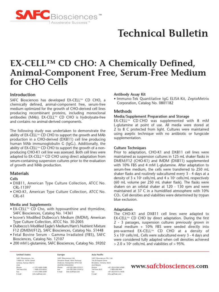 SAFC Biosciences - Technical Bulletin - EX-CELL™ CD CHO: A Chemically ...