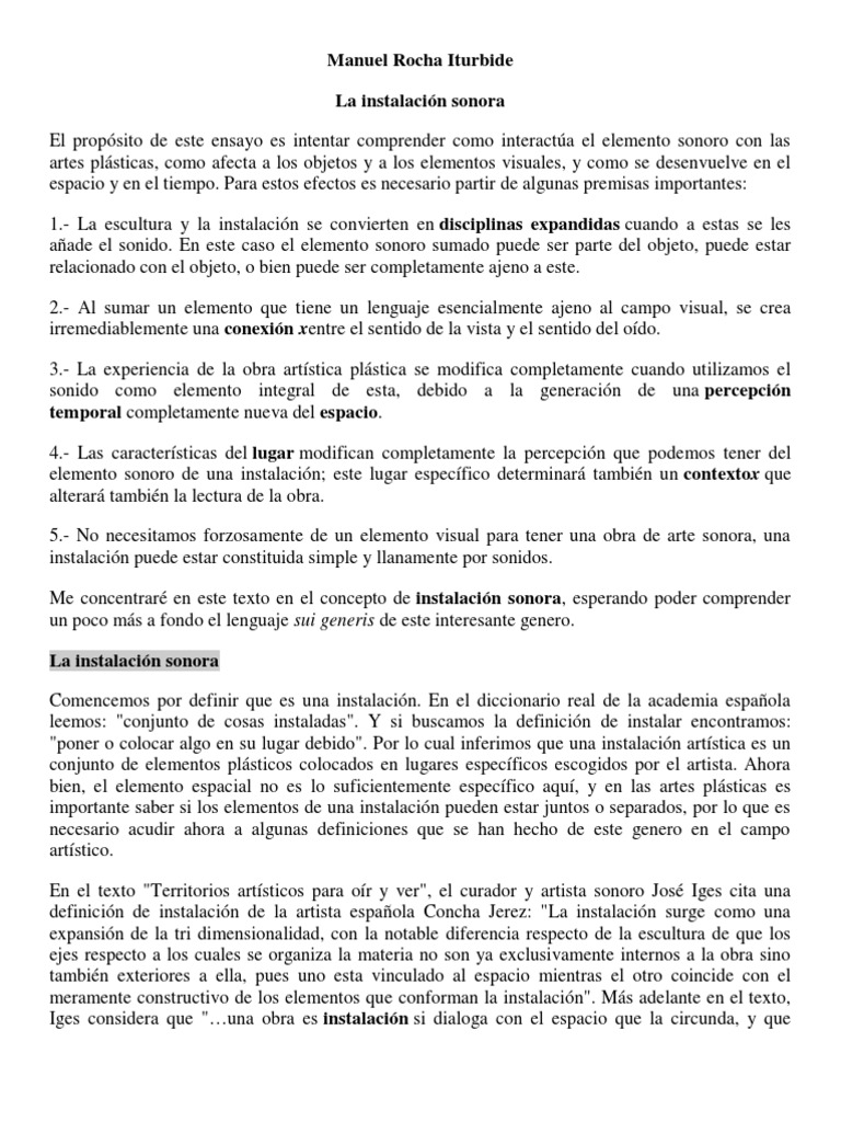 Manuel Rocha Iturbide. La Instalación Sonora | PDF | Sonido | Escultura