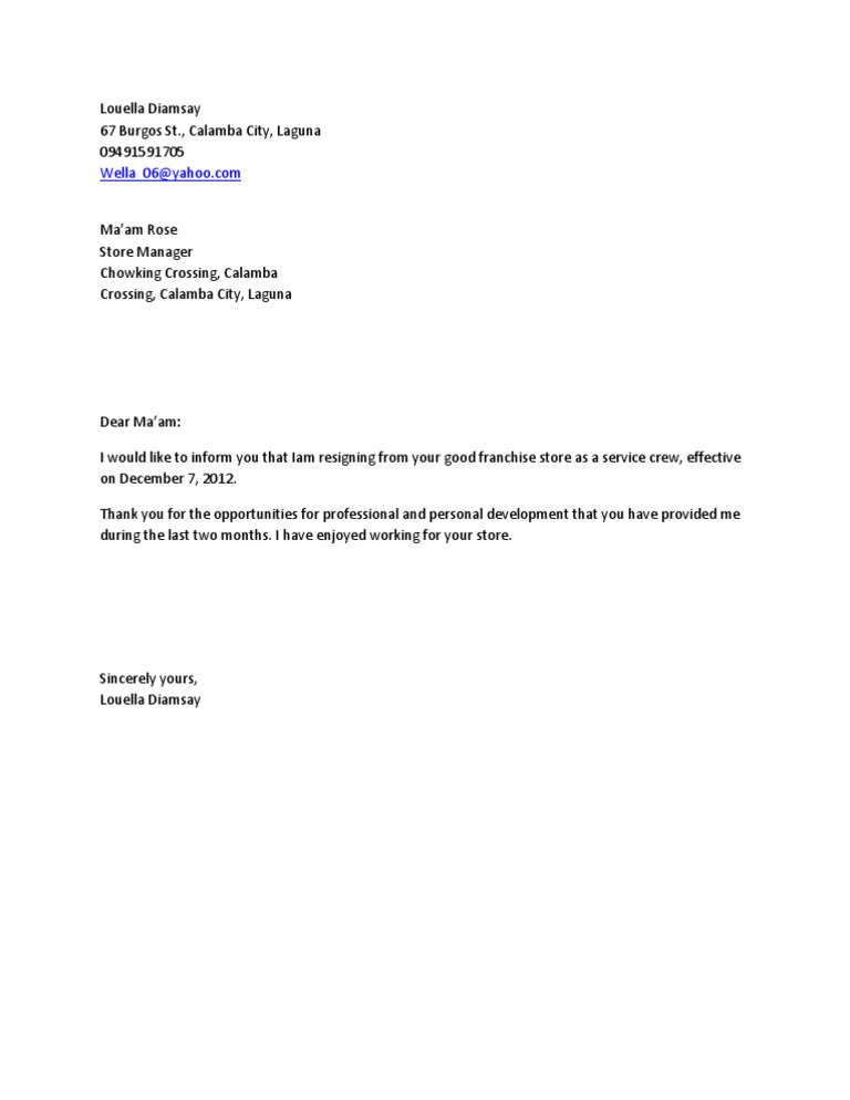 Resignation Letter | PDF