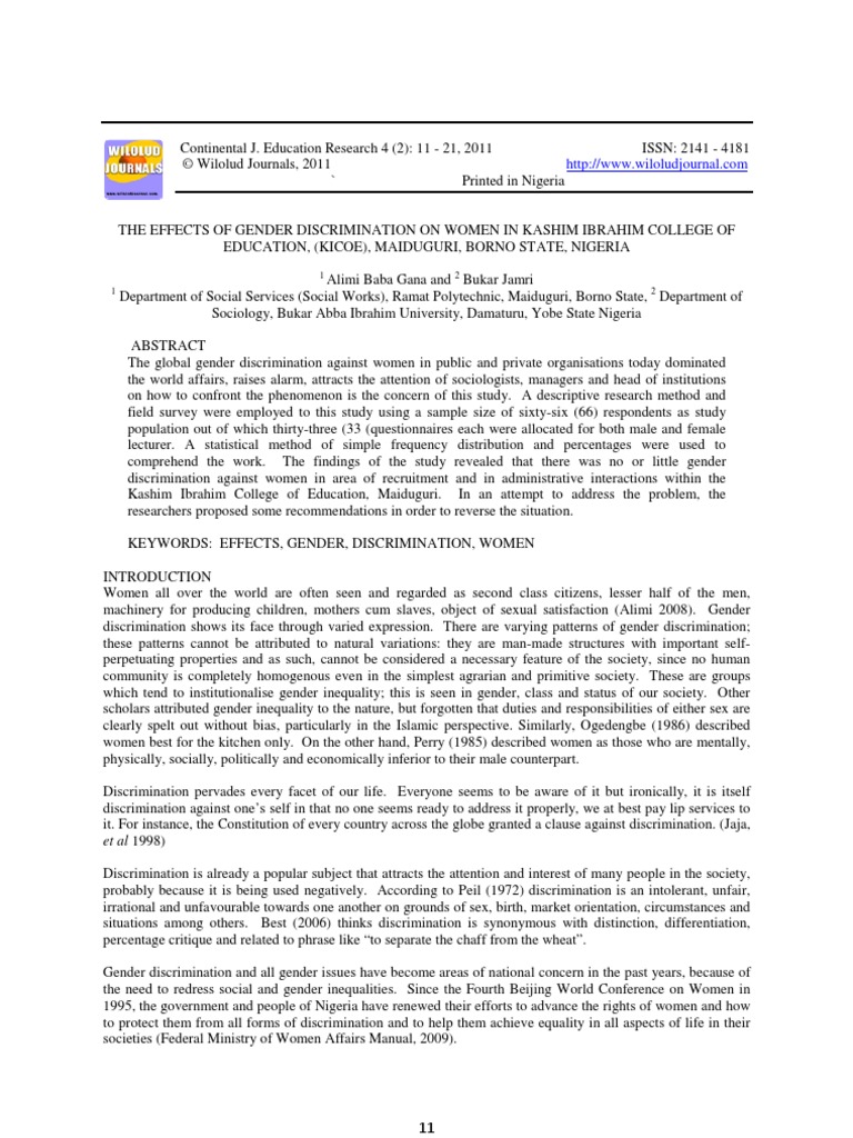 The Effects of Gender Discrimination On Women in Kashim Ibrahim College ...