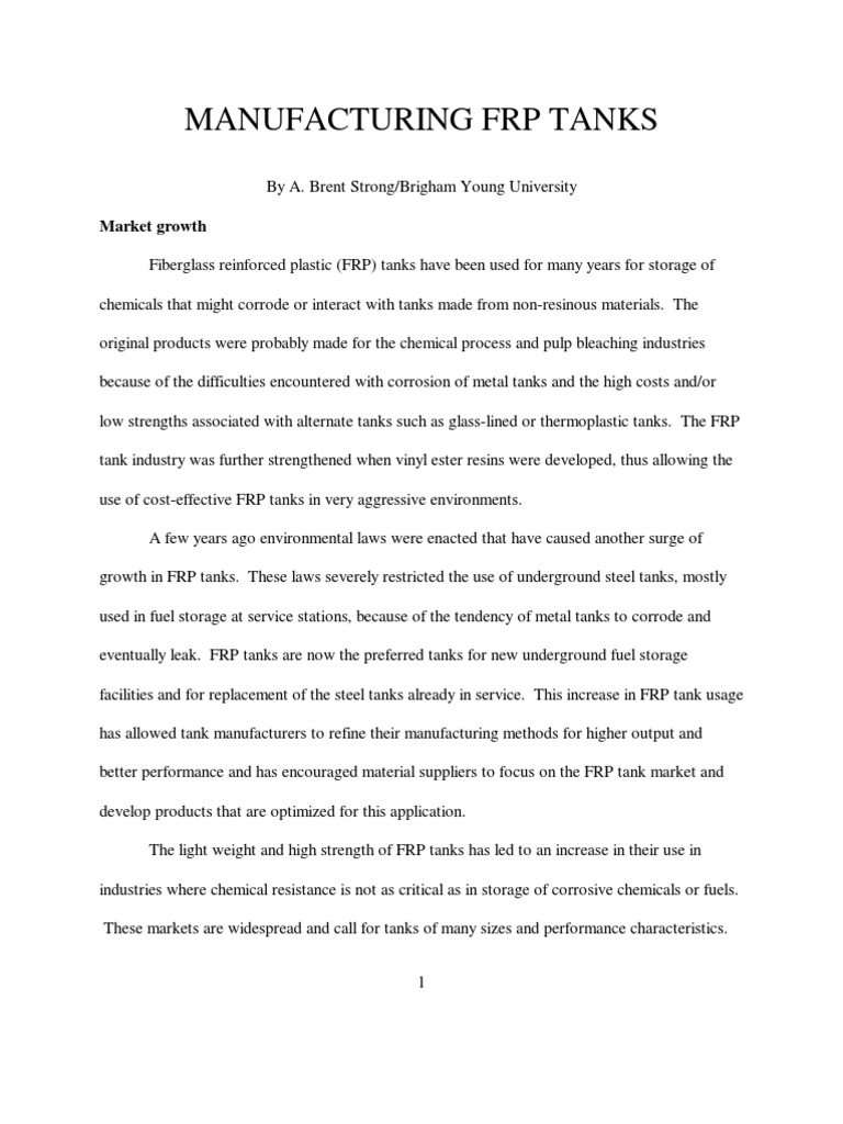 FRP Tanks | PDF | Fiberglass | Fibre Reinforced Plastic