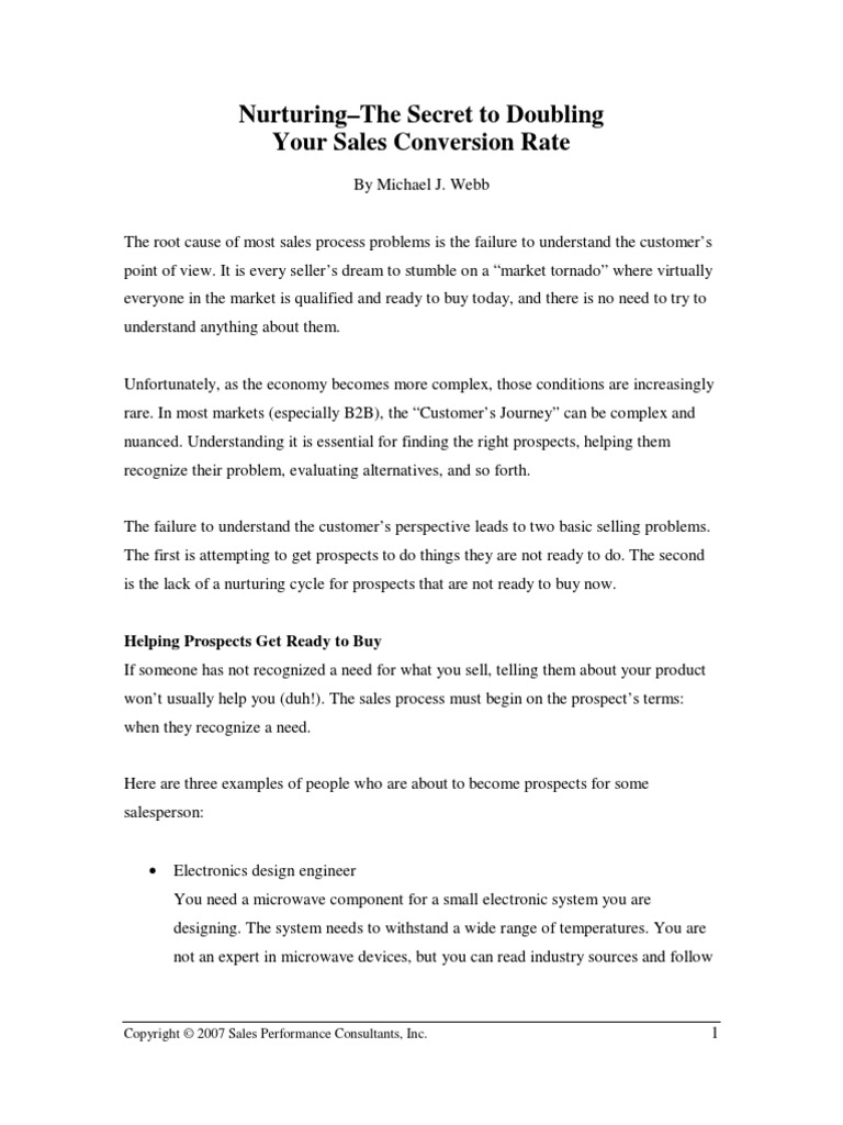 Nurturing-The Secret To Doubling Your Sales Conversion Rate: Helping Prospects Get Ready To Buy ...