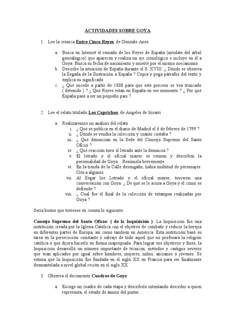Actividades Sobre Goya | PDF | Viajes | Historia