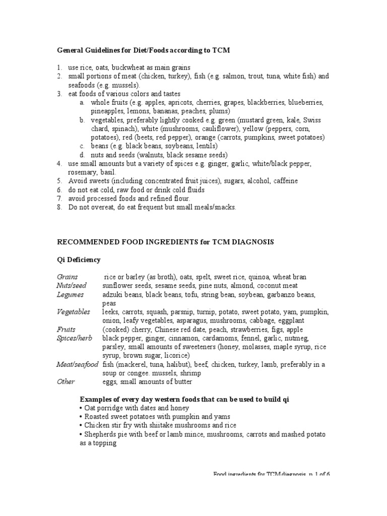 Food Ingredients For TCM Diagnosis | PDF | Fruit | Vegetables