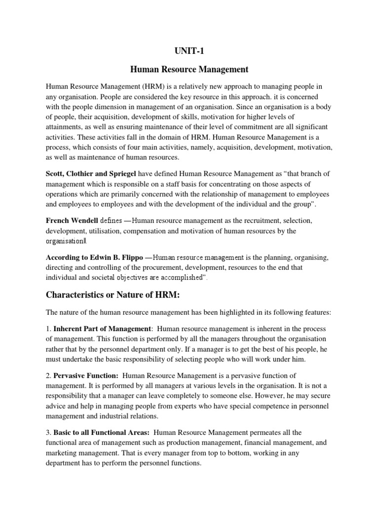 HRM Unit-1 | PDF | Human Resource Management | Performance Appraisal