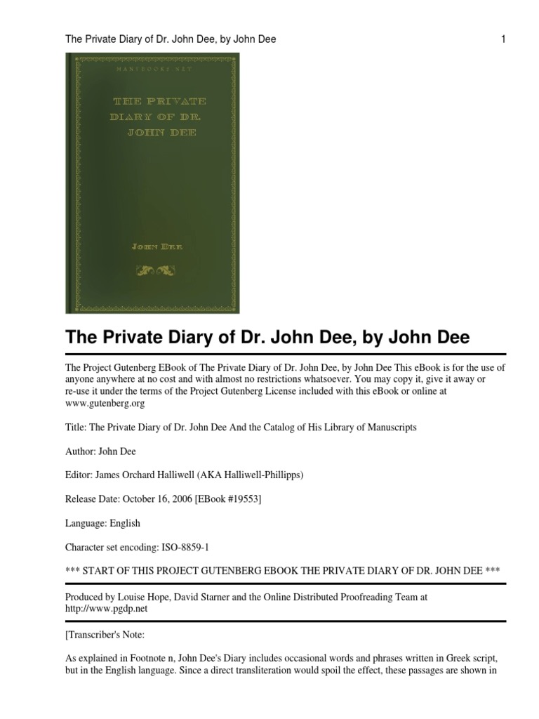 Dr. John Dee's Private Diary | PDF | Project Gutenberg | Royal Society
