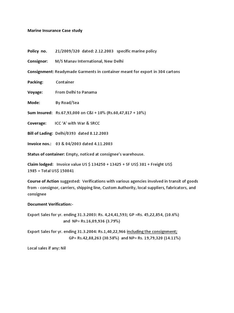 Marine Insurance Case Study | PDF | Consignee | Cargo