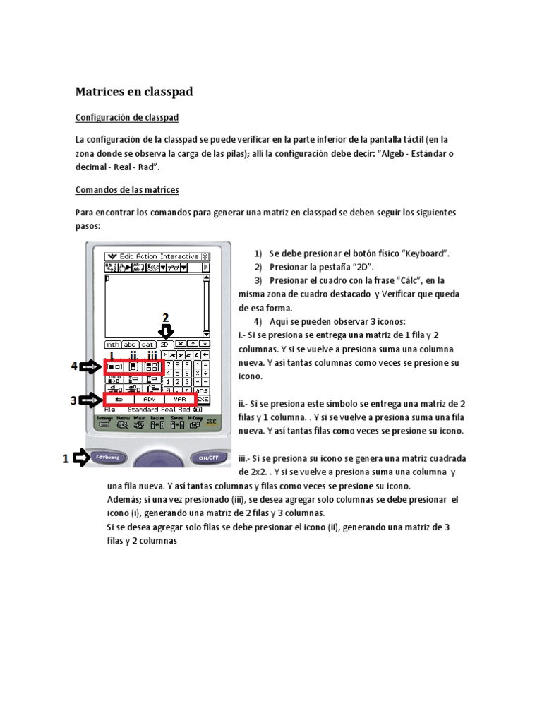Tutorial Classpad | PDF | Matriz (Matemáticas) | Soporte