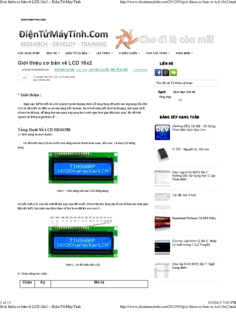 Giới thiệu cơ bản về LCD 16x2 ~ Điện Tử Máy Tính
