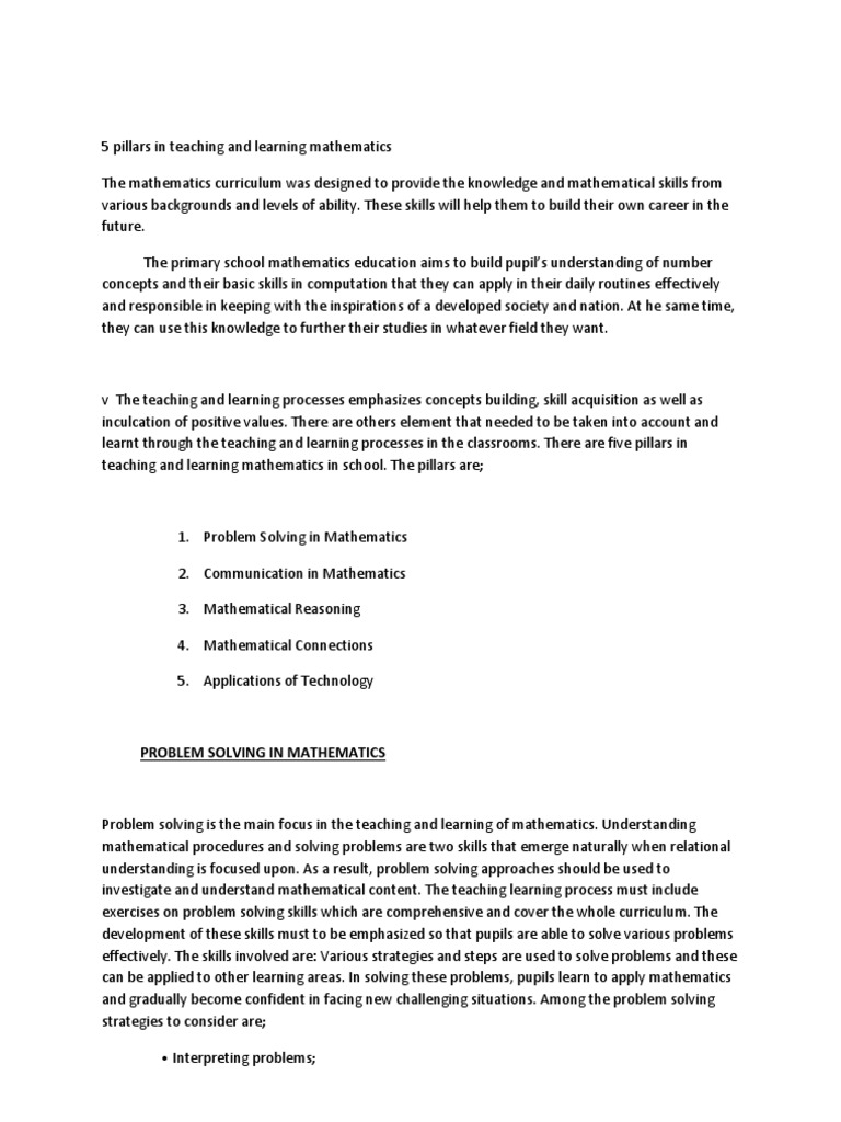 Five Pillar in Mathematics | PDF | Teaching Mathematics | Curriculum