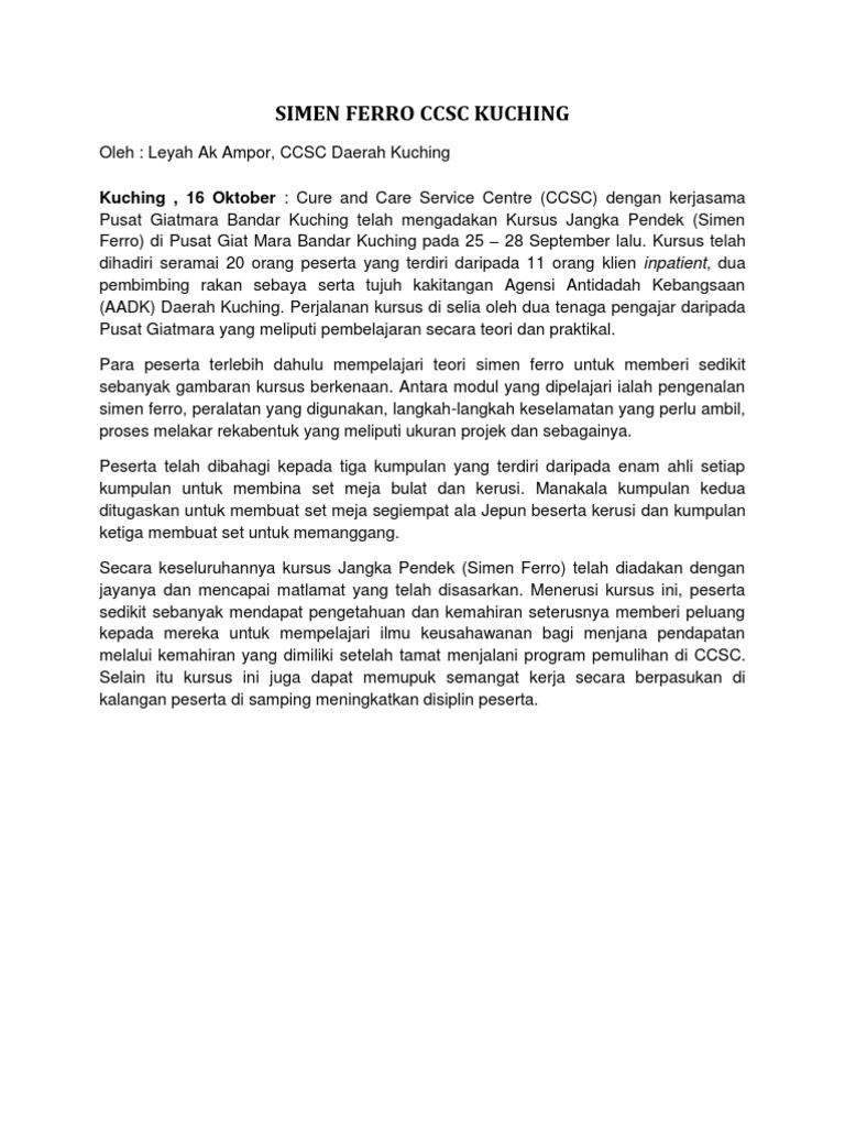 Simen Ferro CCSC Kuching | PDF