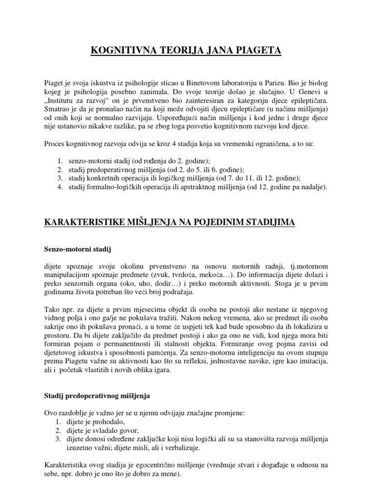 Kognitivna Teorija Jeana Piageta | PDF