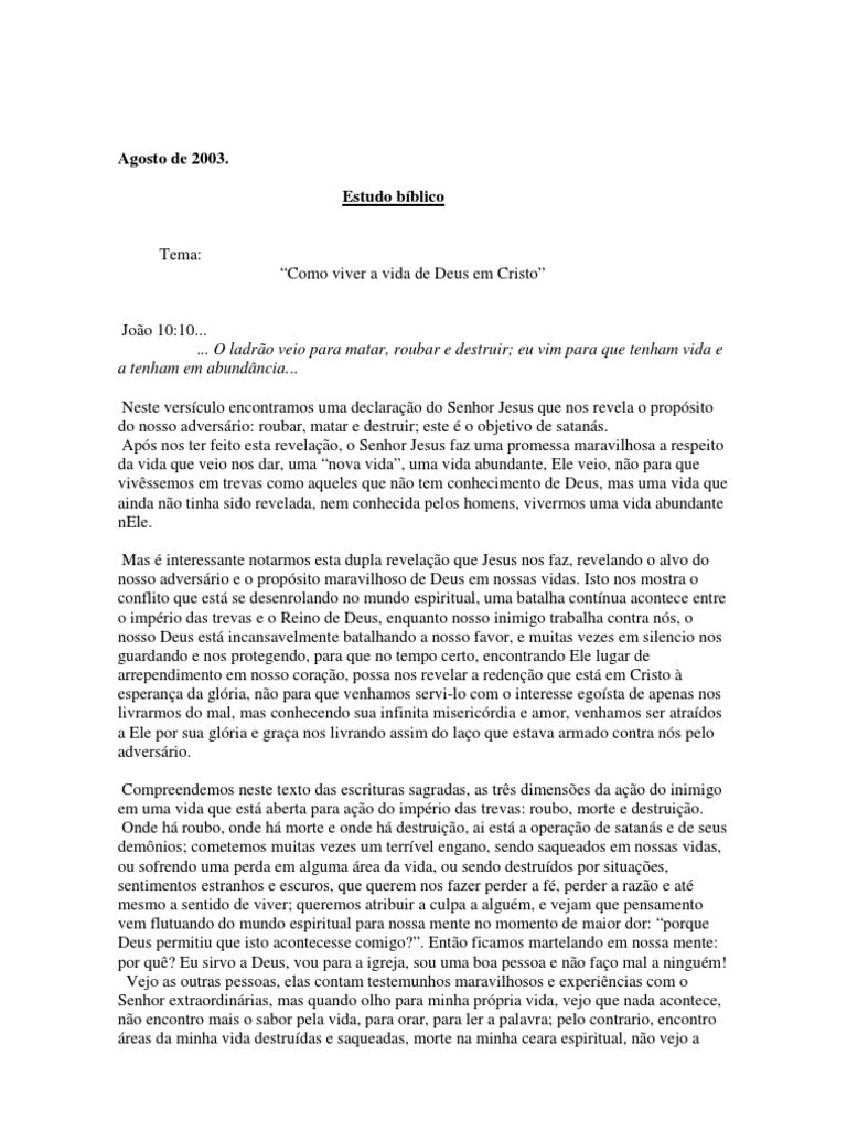 Como Viver A Vida De Deus Pdf Jesus Deus