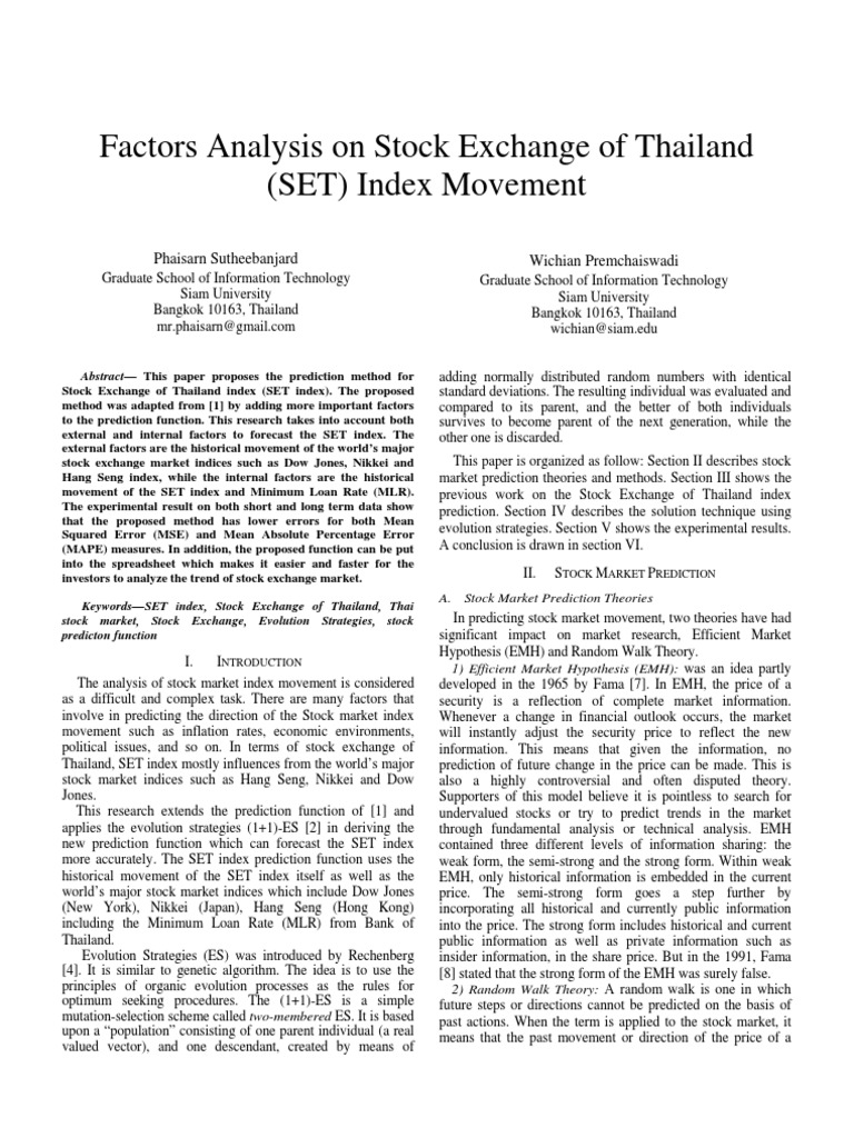 Factors Analysis On Stock Exchange of Thailand (SET) Index Movement ...