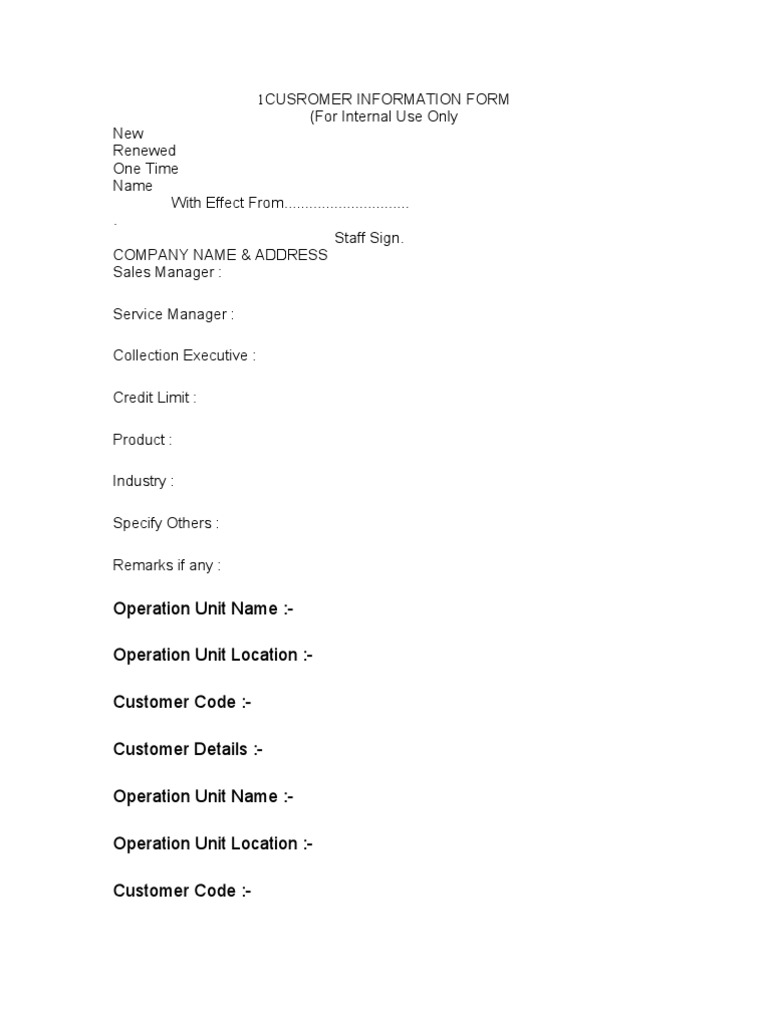 Customer Information Form Template | PDF