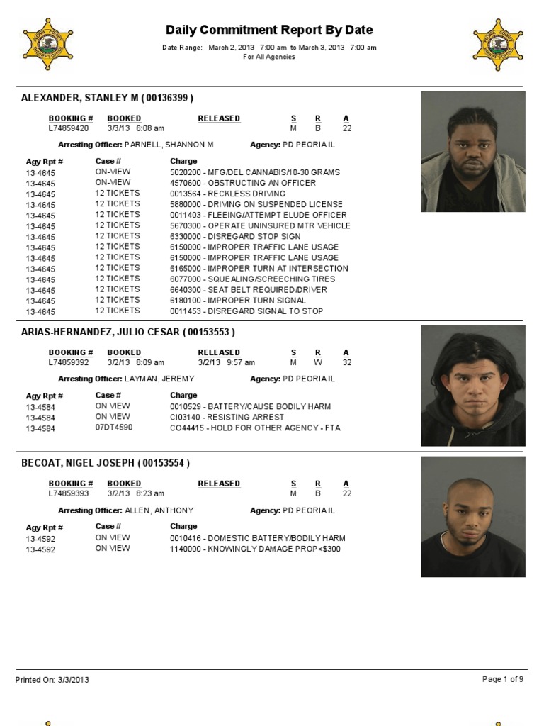 Peoria County Inmates 03/03/13 | PDF | Battery (Crime) | Traffic