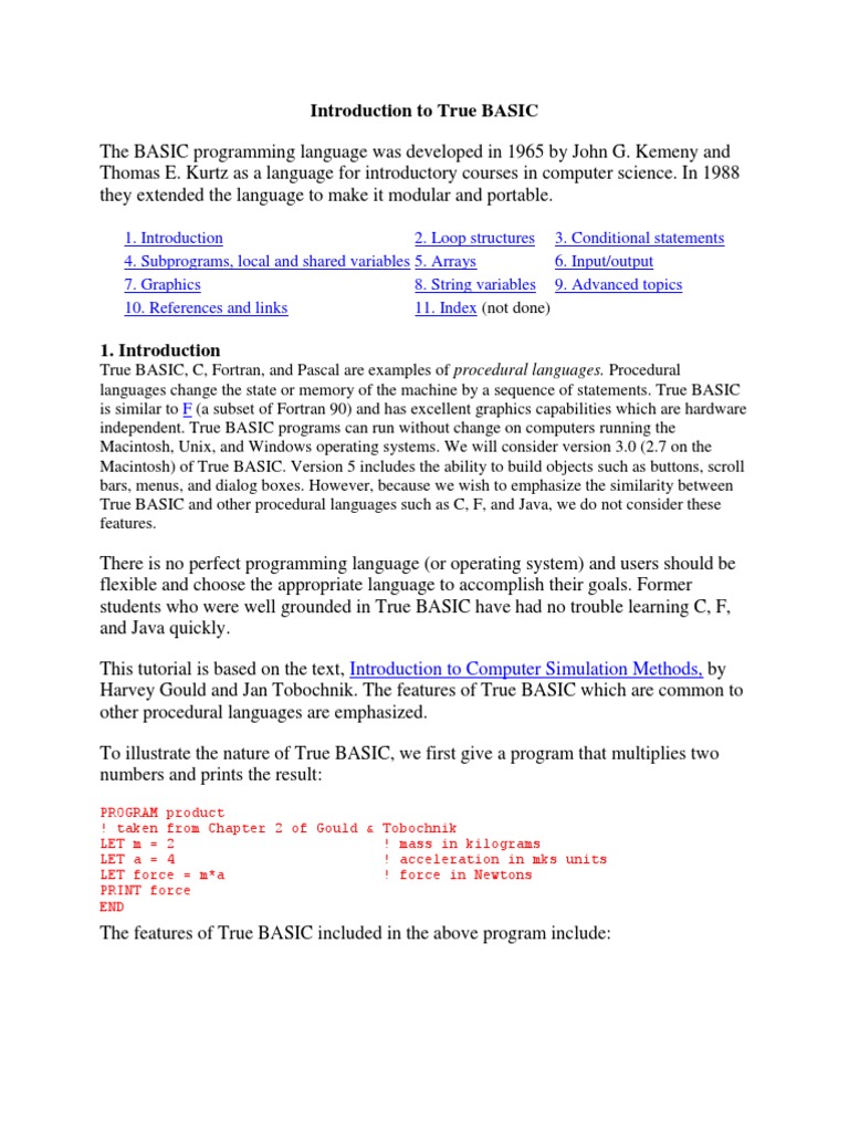 Introduction To True BASIC | PDF | Subroutine | Control Flow