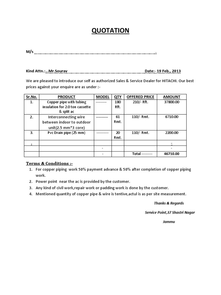 Hitachi AC Installation Quotation | PDF | Civil Engineering | Building ...