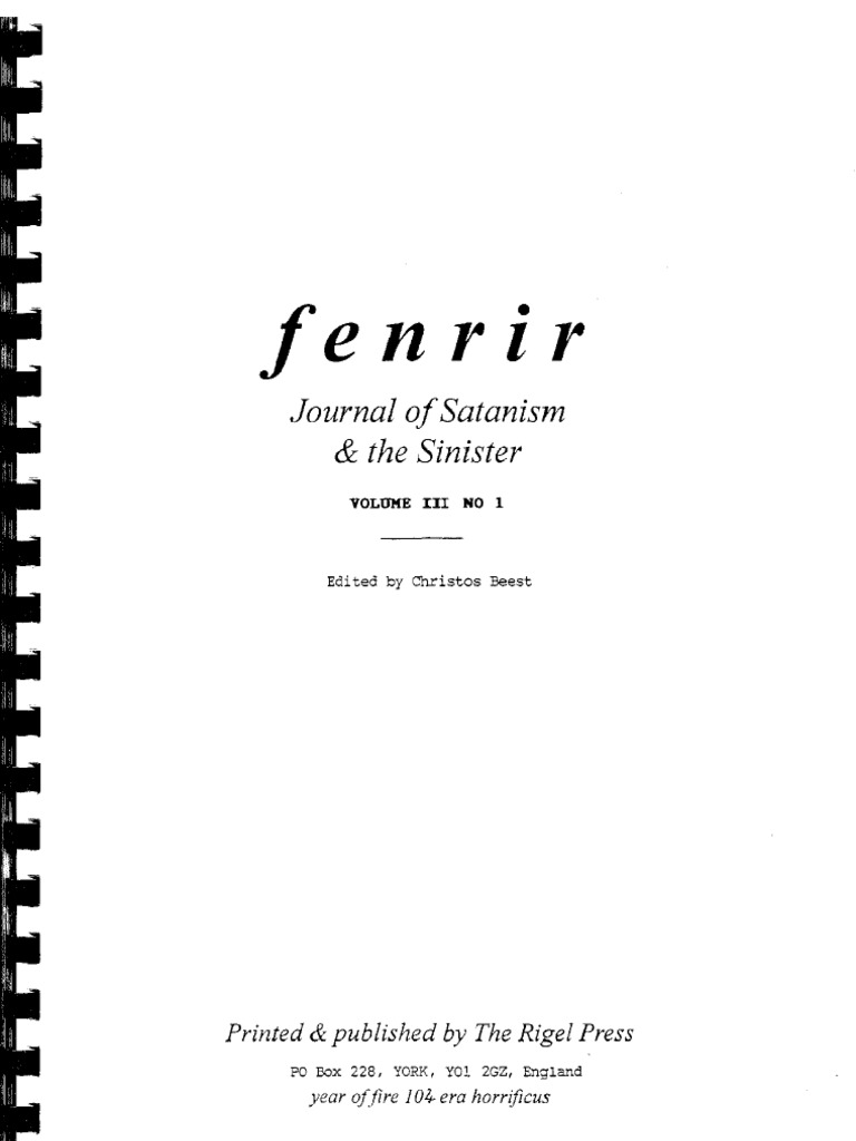 Fenrir Journal of Satanism and The Sinister Vol 3 No 1 | PDF