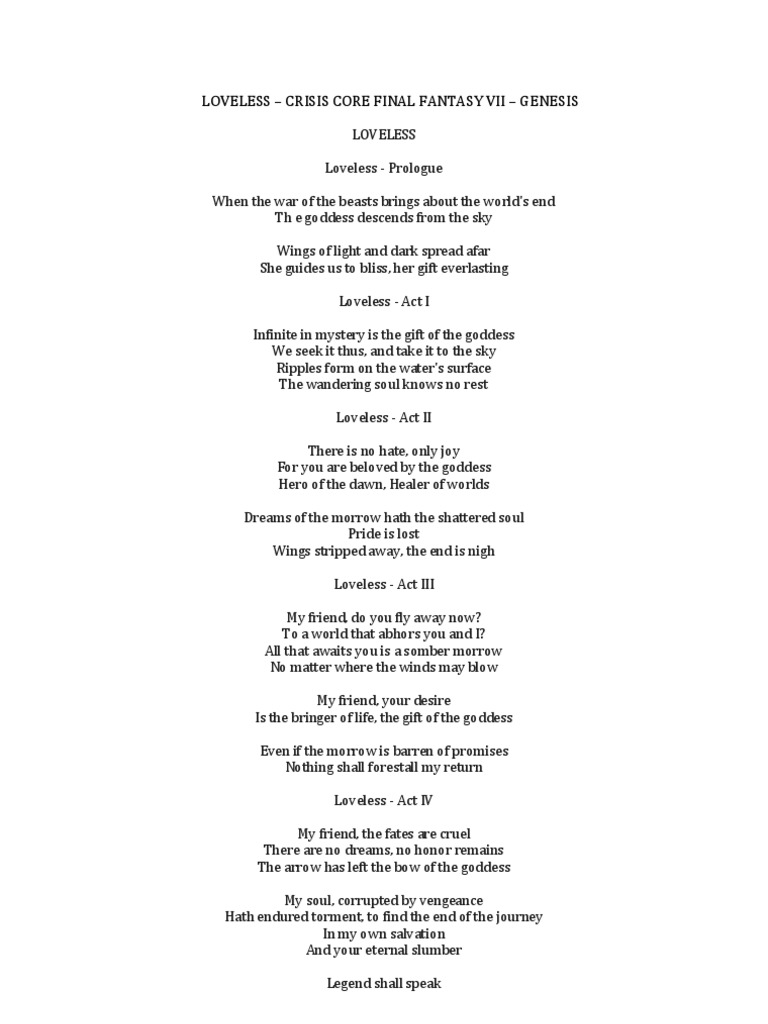 Loveless Poem from Crisis Core FFVII | PDF