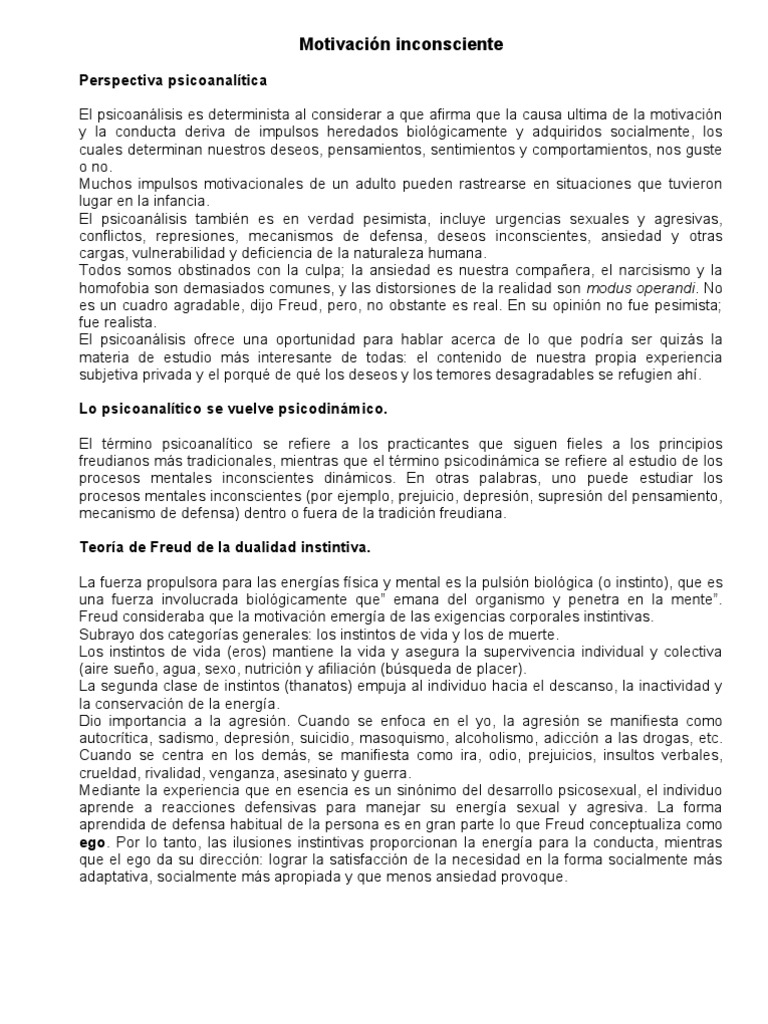 Motivación y el Inconsciente en Psicoanálisis | PDF | Carné de ...