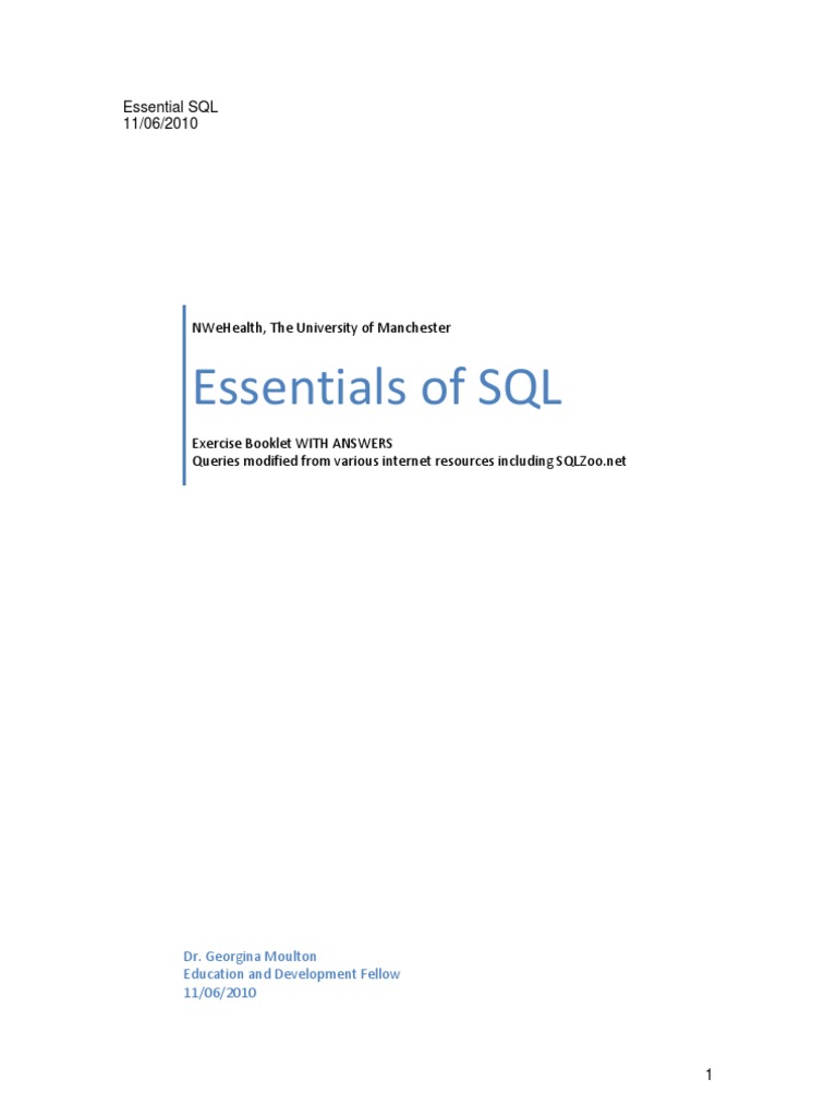 SQLExercisesWithAnswersv1 PDF | PDF | Sql | Information Retrieval