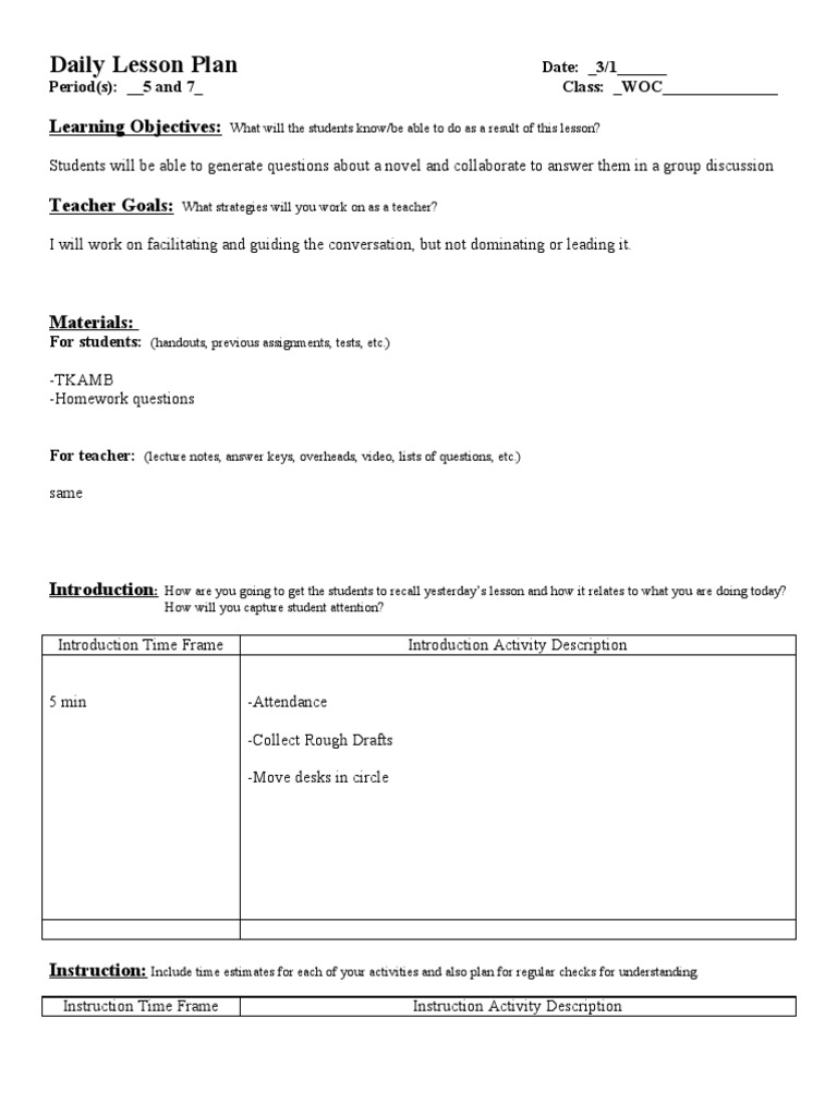 Collaborative Novel Discussion Lesson Plan | PDF