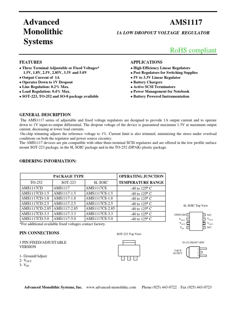 AMS1117 Series | PDF | Capacitor | Electrical Resistance And Conductance